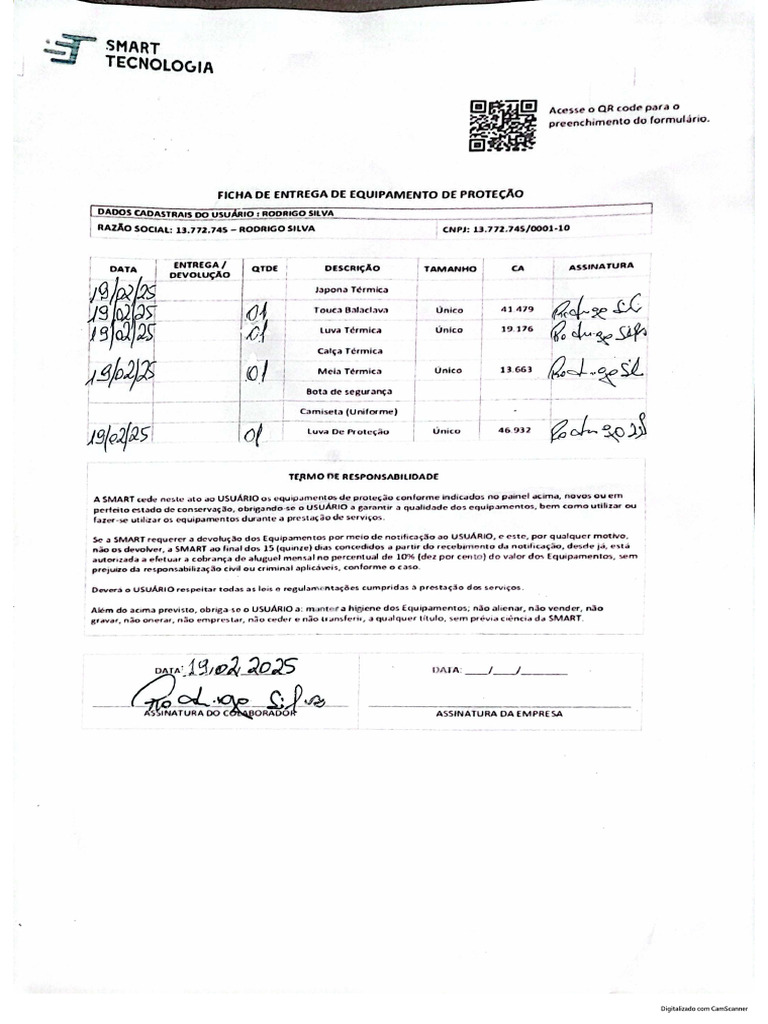 Ficha de Epi - Rodrigo Silva | PDF