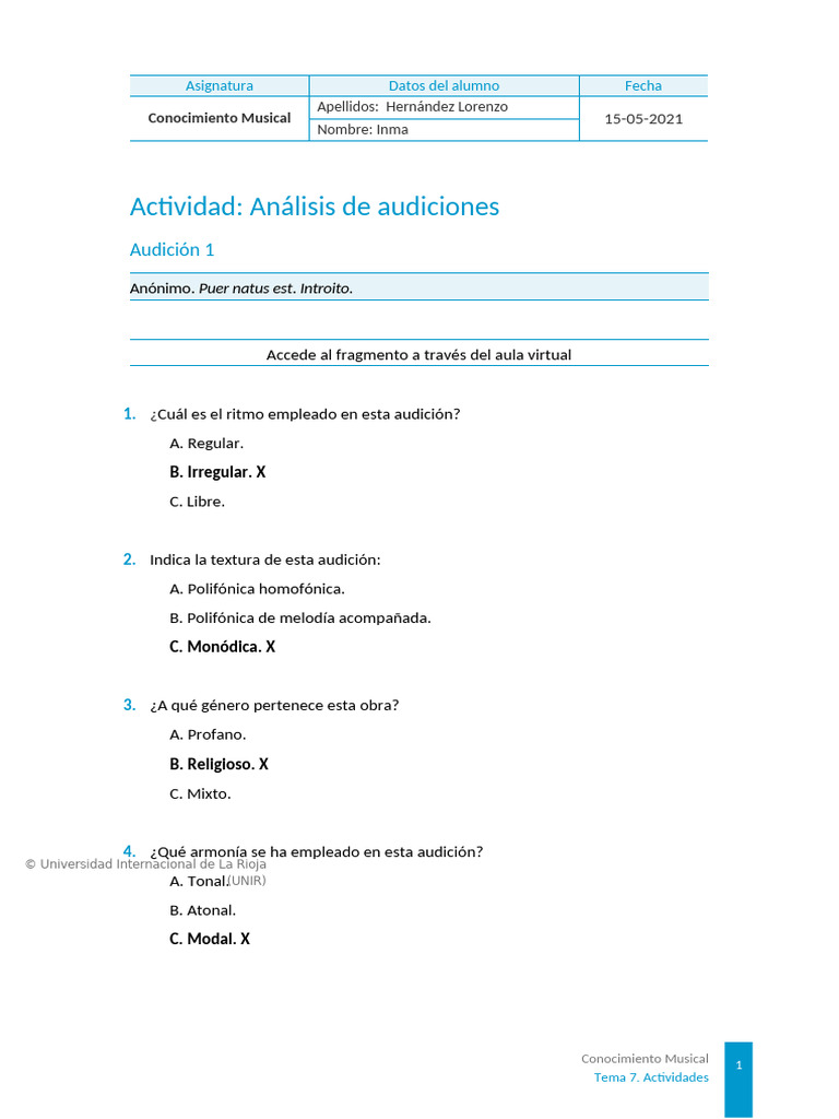 Análisis de Audiciones Musicales | PDF | Sonata | Elementos de la música