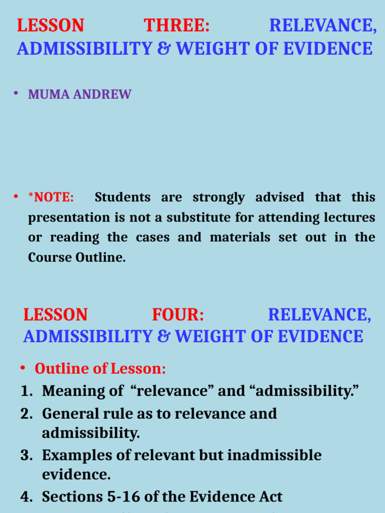 Lesson 3-Relevance and Admissibility | PDF | Hearsay | Evidence (Law)