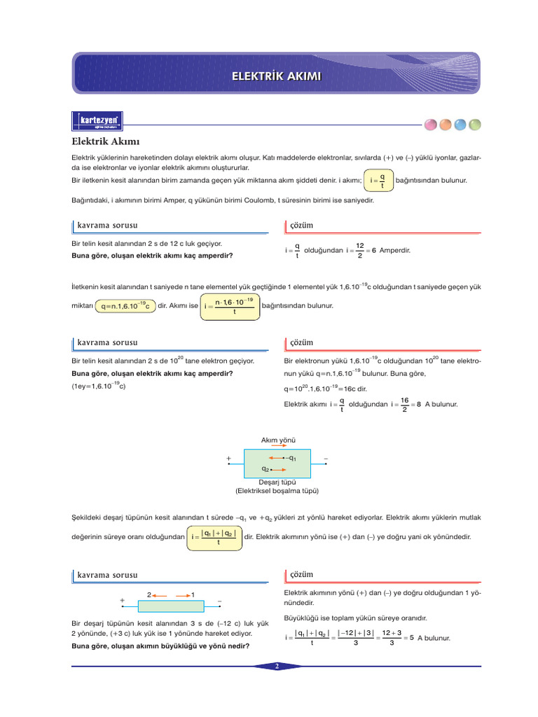 10.Sinif Fizik Elektrik Akimi Ders Notlari Tet Sorulari Ve Cevaplari | PDF