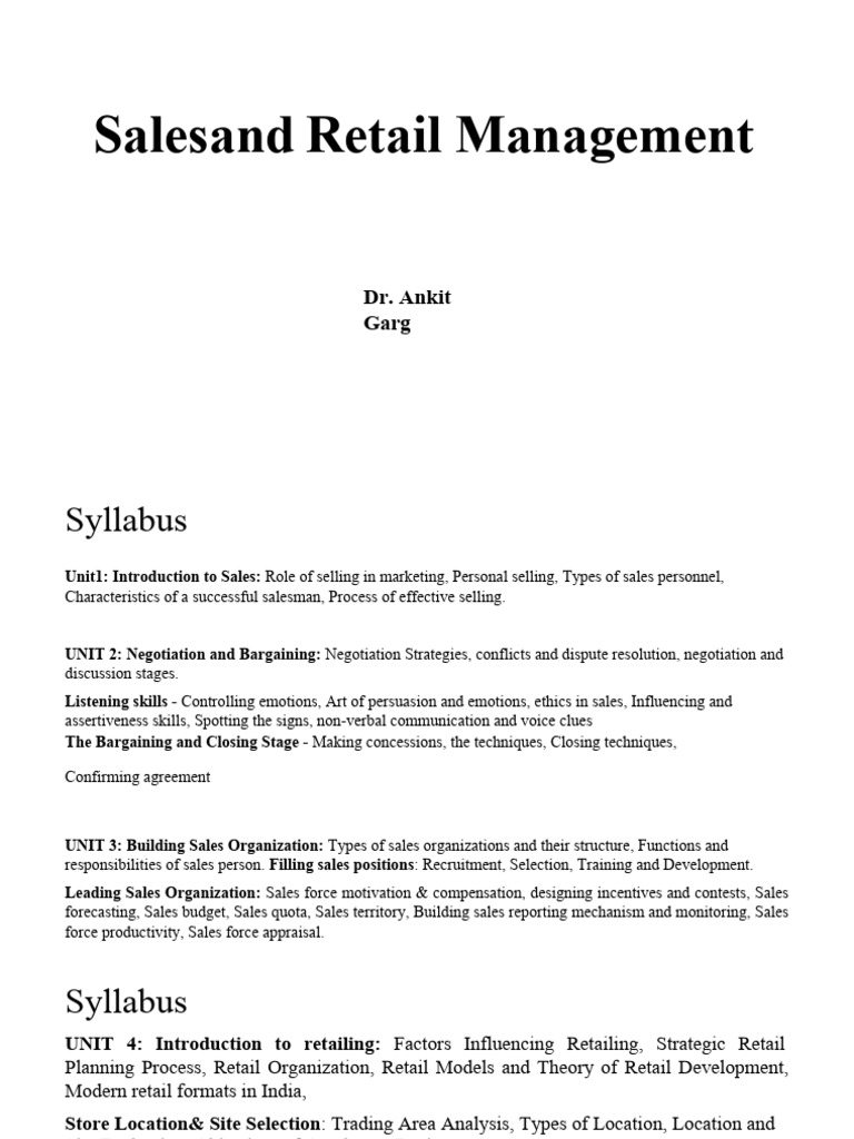 S&RM Unit 1 | PDF | Sales | Marketing