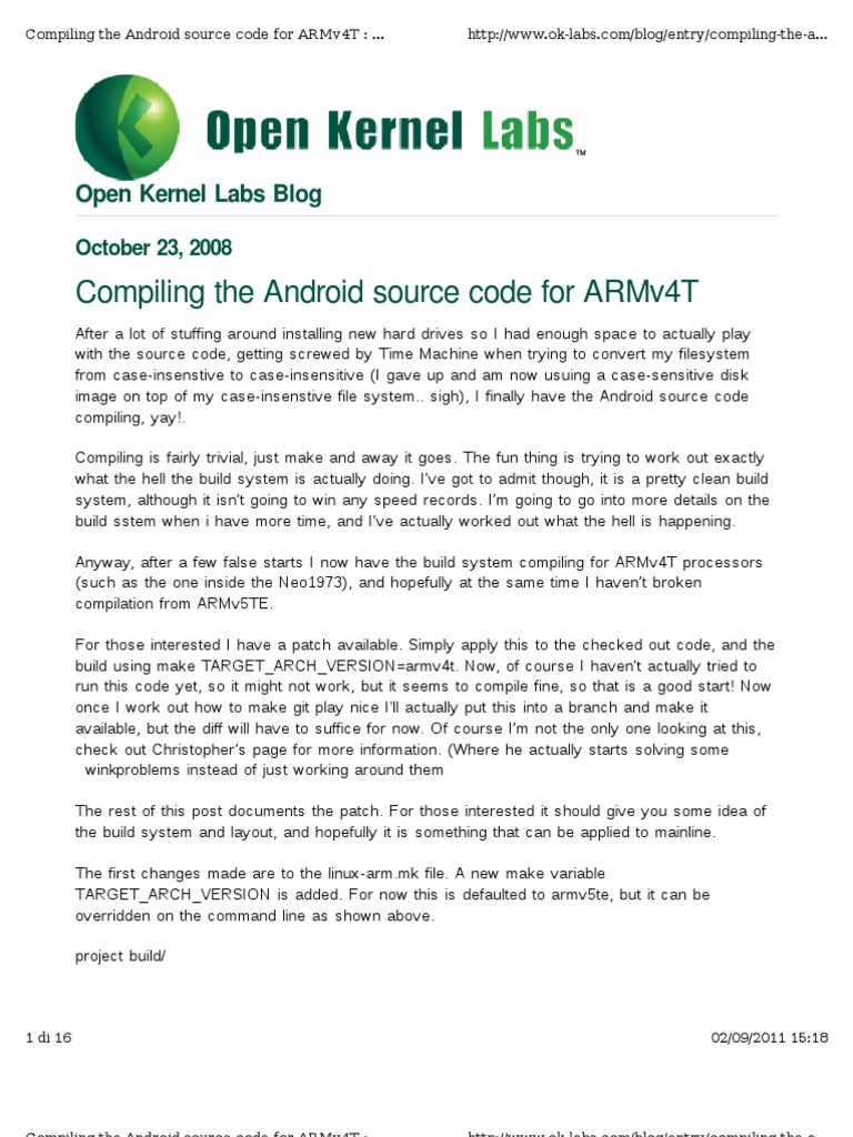 Compiling The Android Source Code For Armv4T: Open Kernel Labs Blog | PDF | Library (Computing ...