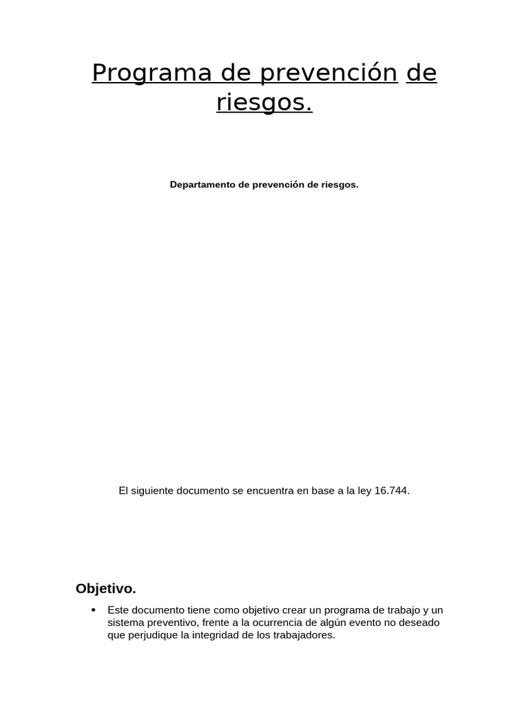 Programa de Prevención de Riesgos | PDF | Peligros | Las condiciones de trabajo