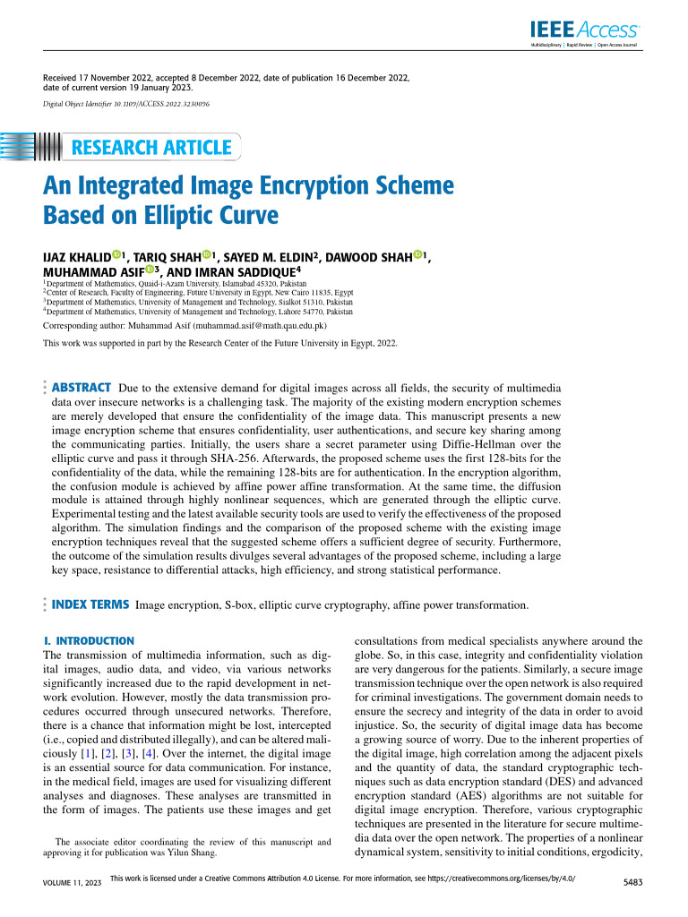 An Integrated Image Encryption Scheme Based On Elliptic Curve | PDF | Cryptography | Encryption