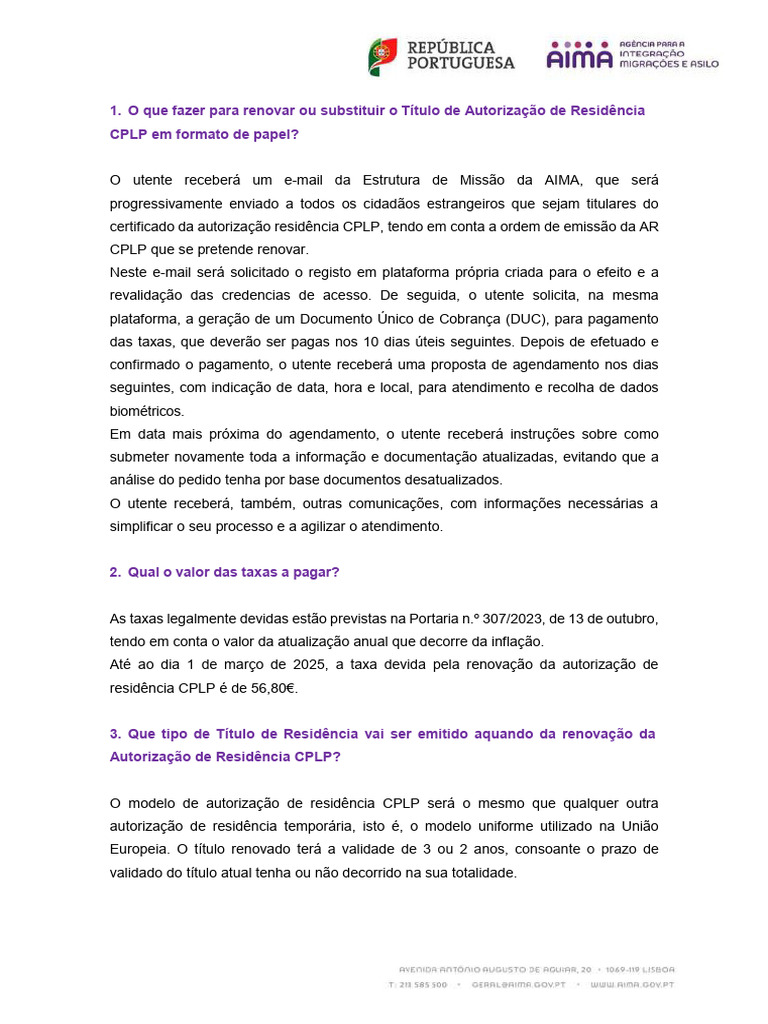 faq-ar-cplp-renovacao_-v2 | PDF | Visto para viagem