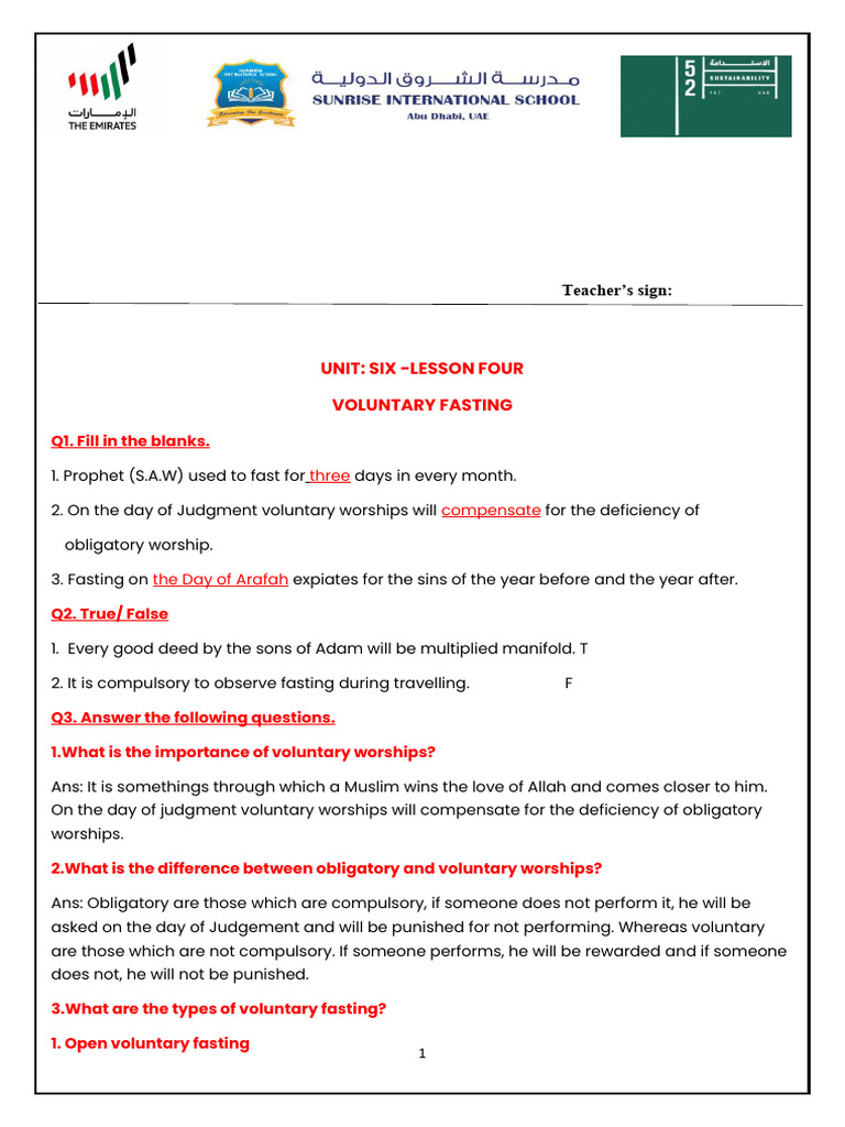 Unit Six - Lesson Four Voluntary Fasting | PDF | Monotheistic Religions ...