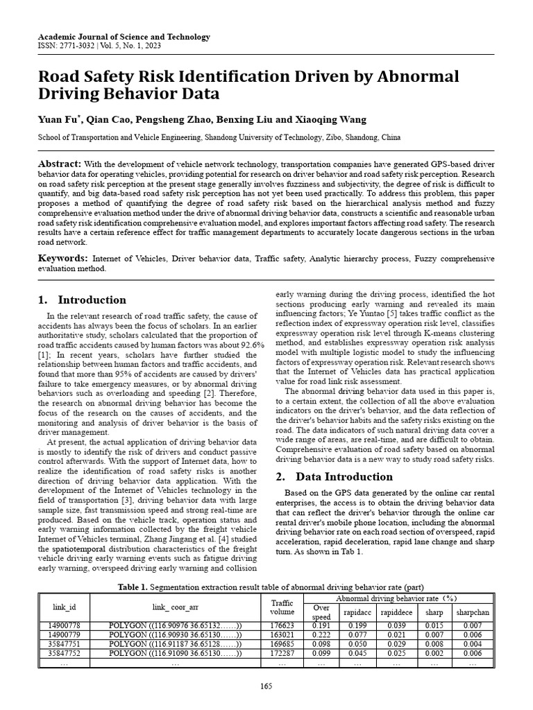 Road Safety Risk Identification Driven by Abnormal | PDF | Road Traffic ...