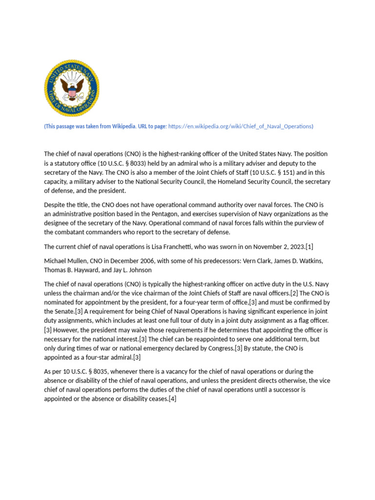 Current Chief of Naval Operations | PDF