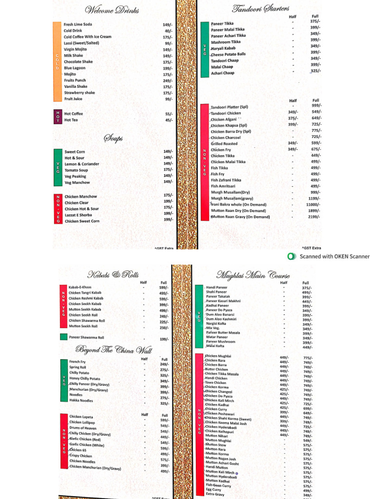 Darbar-E-Khas Food Menu | PDF