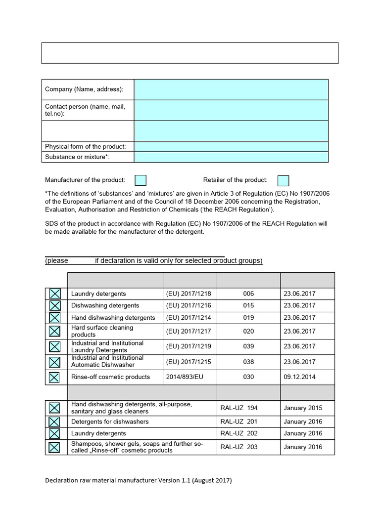 Detergent Raw Material Declaration | PDF | Toxicity | Detergent
