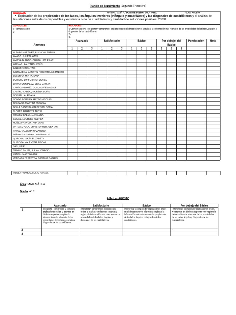 Planilla de Seguimiento. 6° y 7° Vicente Lopez 2020 Eri | PDF ...