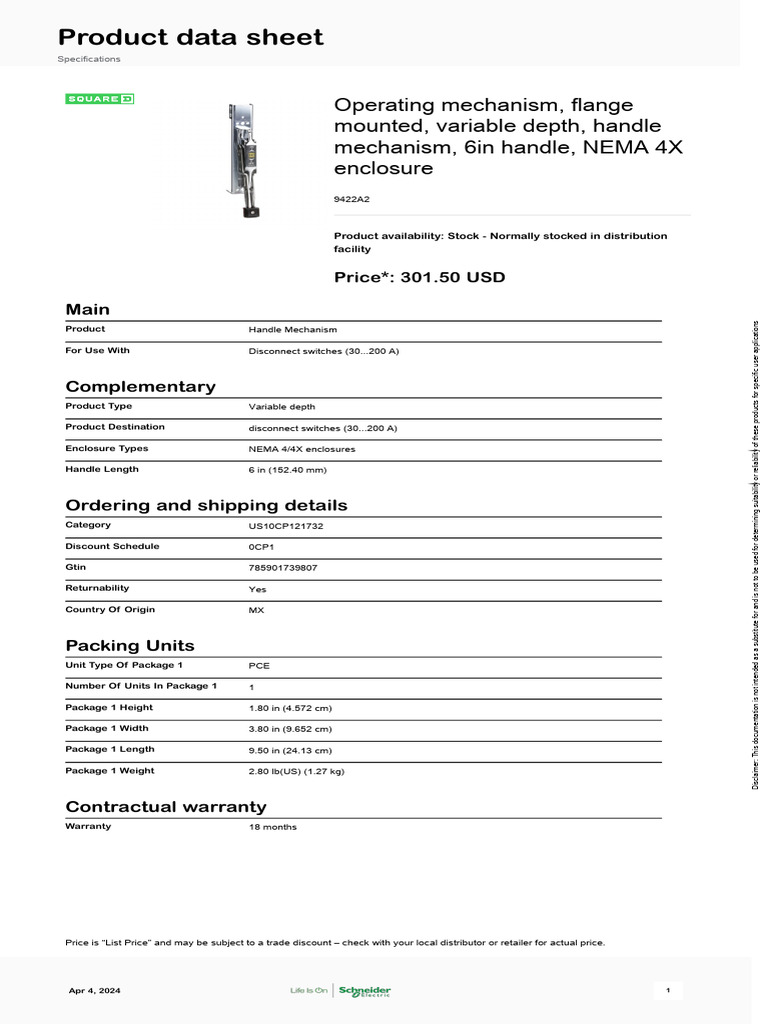 Schneider Electric - UL-9422-FlangeMounted-Disconnect-Switches-and ...