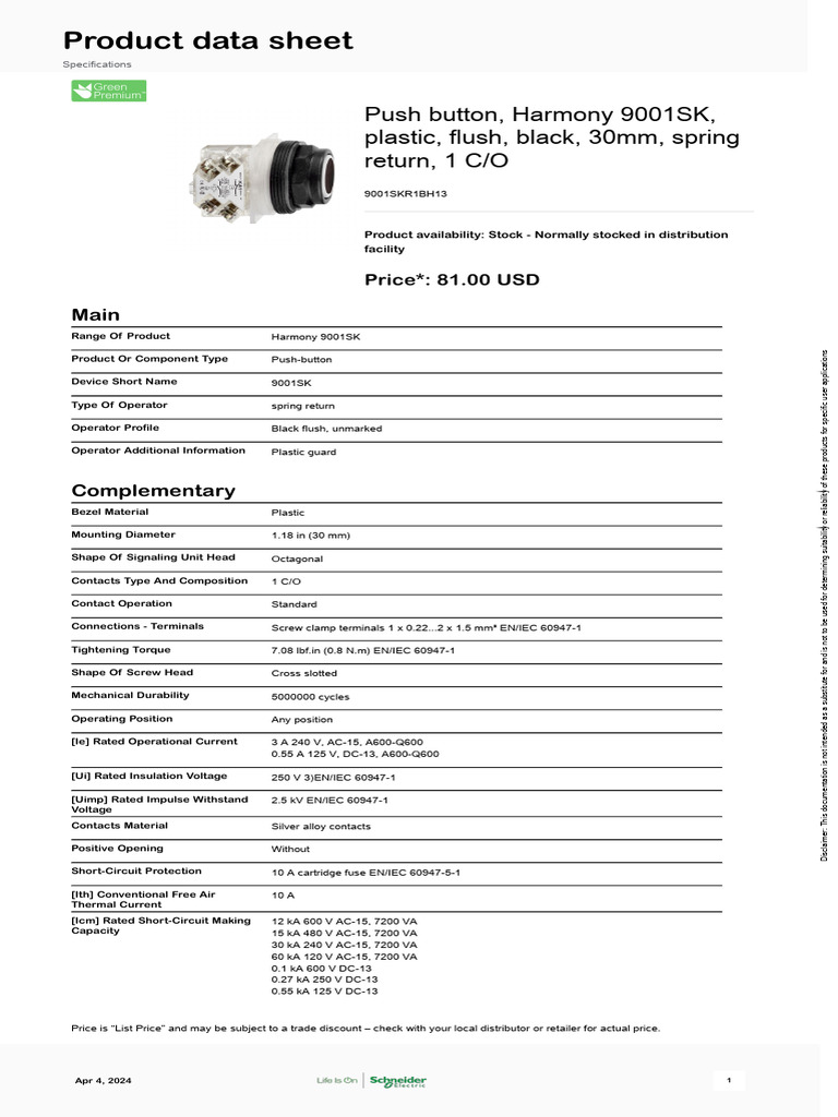 Harmony 9001SK Push Button Overview | PDF | Fuse (Electrical) | Materials