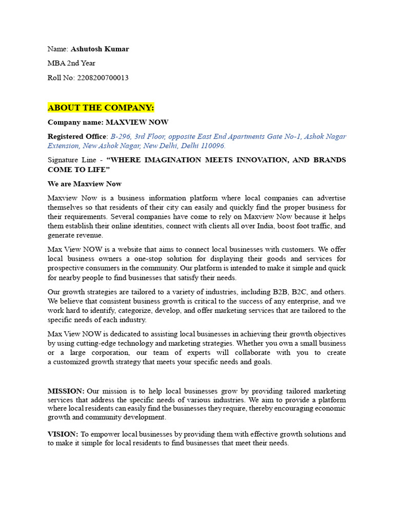 3C Report Ashutosh Kumar (Maxview Now) | PDF | Digital Marketing ...