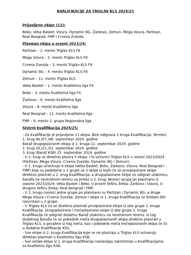 Kvalifikacije Za Triglav KLS 2024 | PDF