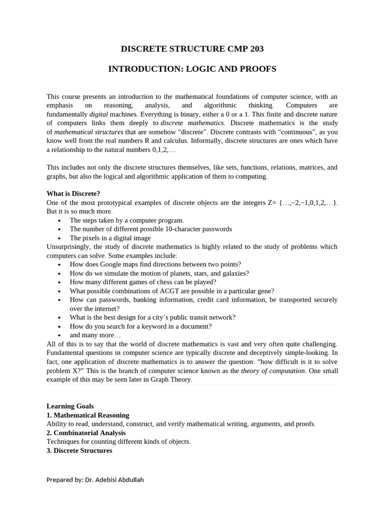Discrete Structure - Introduction | PDF | Discrete Mathematics | Mathematics