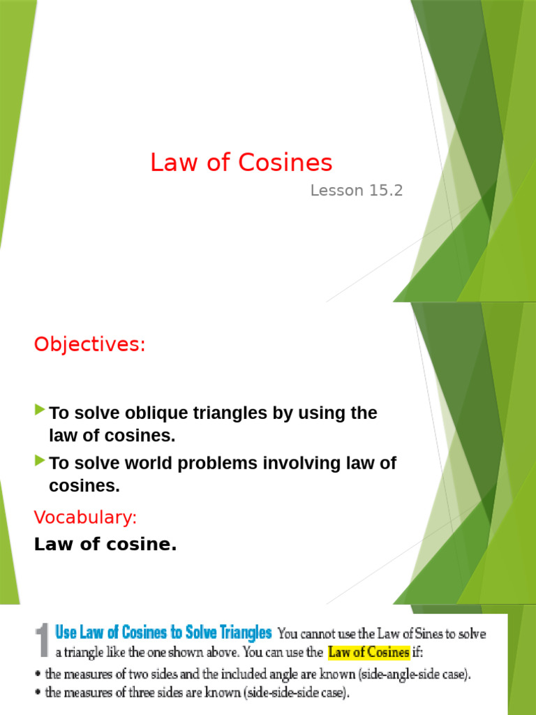 Lesson 15.2 Law of Cosines | PDF
