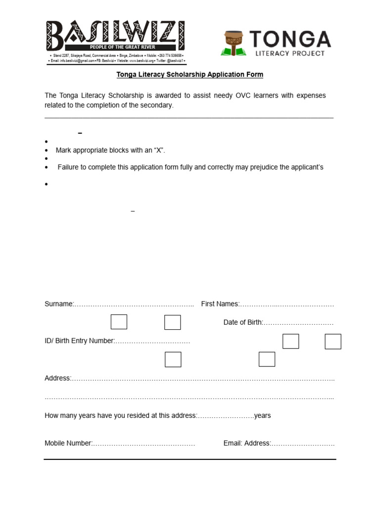 Tonga Literacy Scholarship Application Form_Intake 2 | PDF | Fluency | First Language