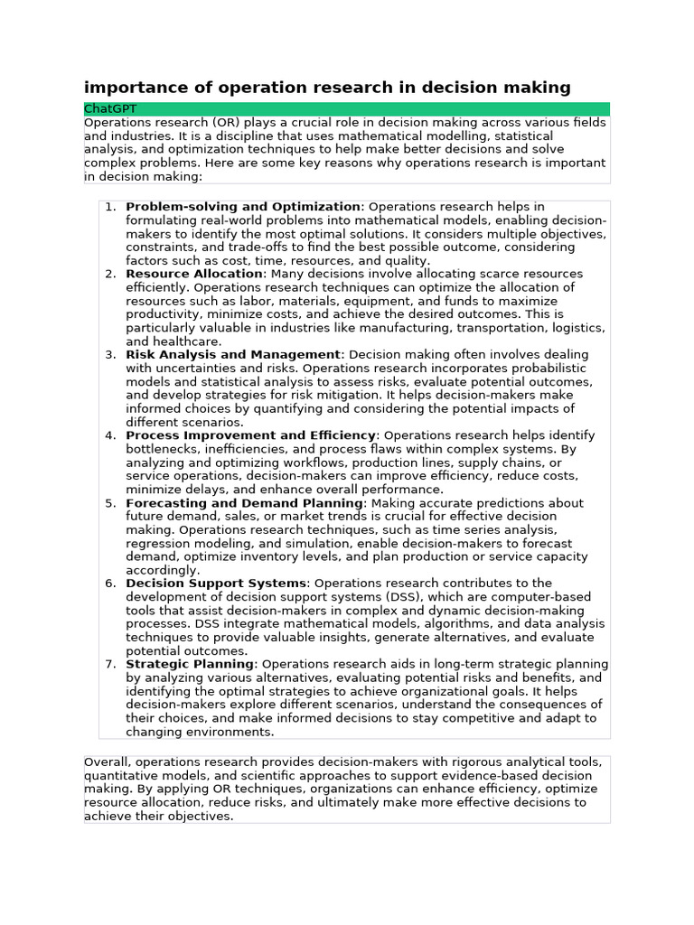 Decision-Makers' Guide to Operations Research | PDF | Decision Making ...