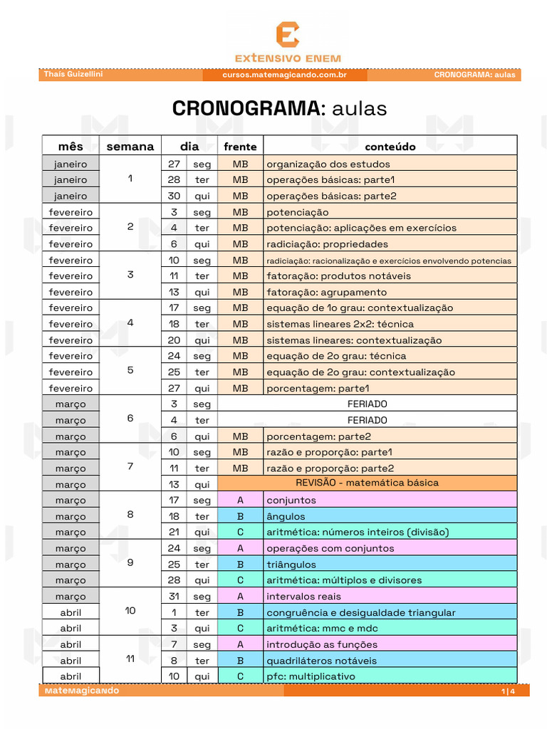 Cronograma de Aulas de Matemática | PDF | Triângulo | Trigonometria