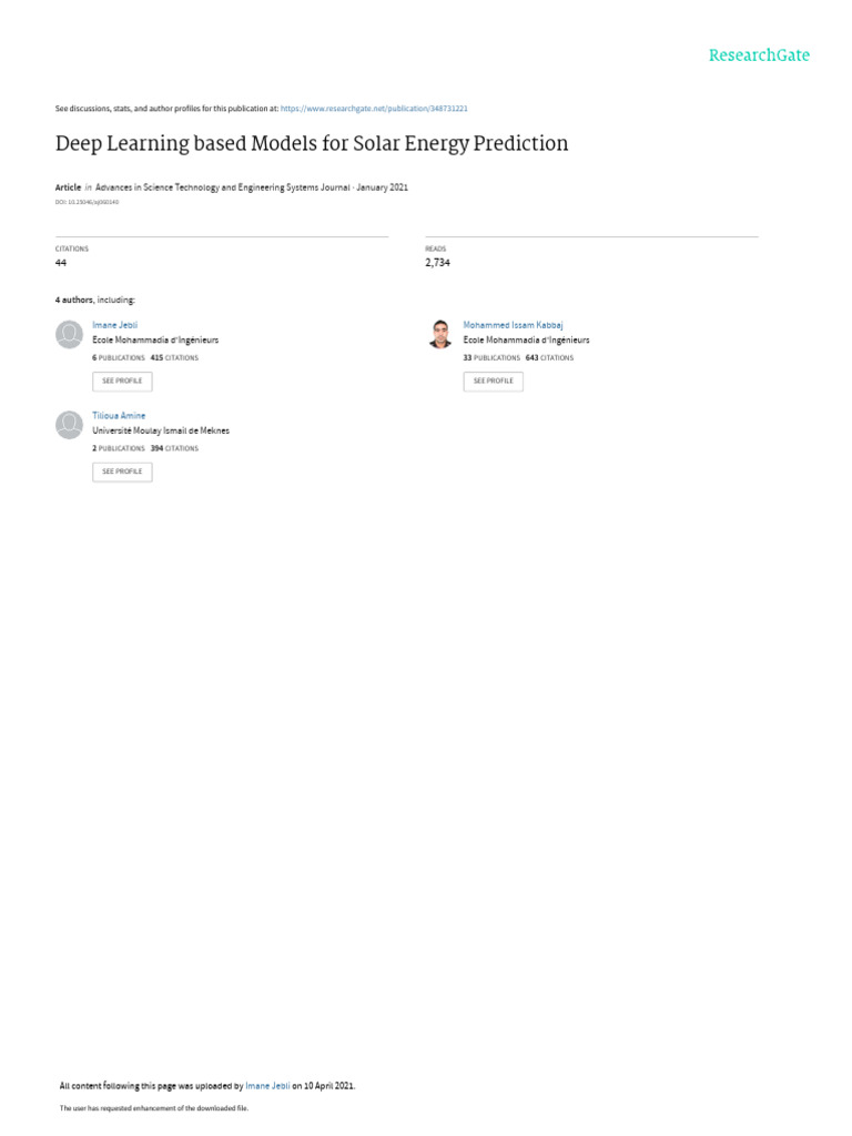 Deep Learning Solar Prediction Models | PDF | Errors And Residuals ...