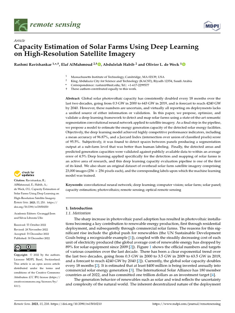 Capacity Estimation of Solar Farms Using Deep Learning On High-Resolution Satellite Imagery ...