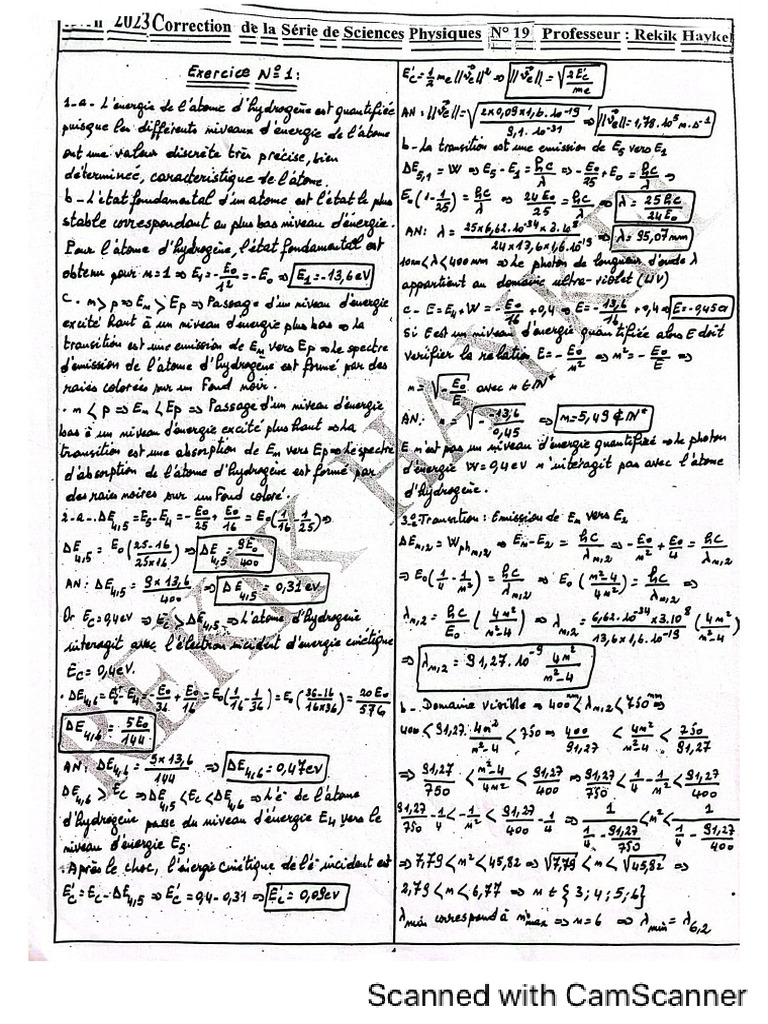 Correction Serie Spectre Atomique | PDF