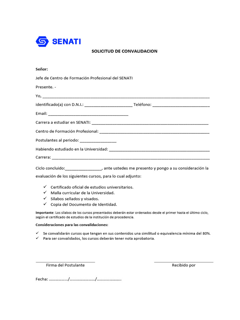 Solicitud de Convalidacion | PDF