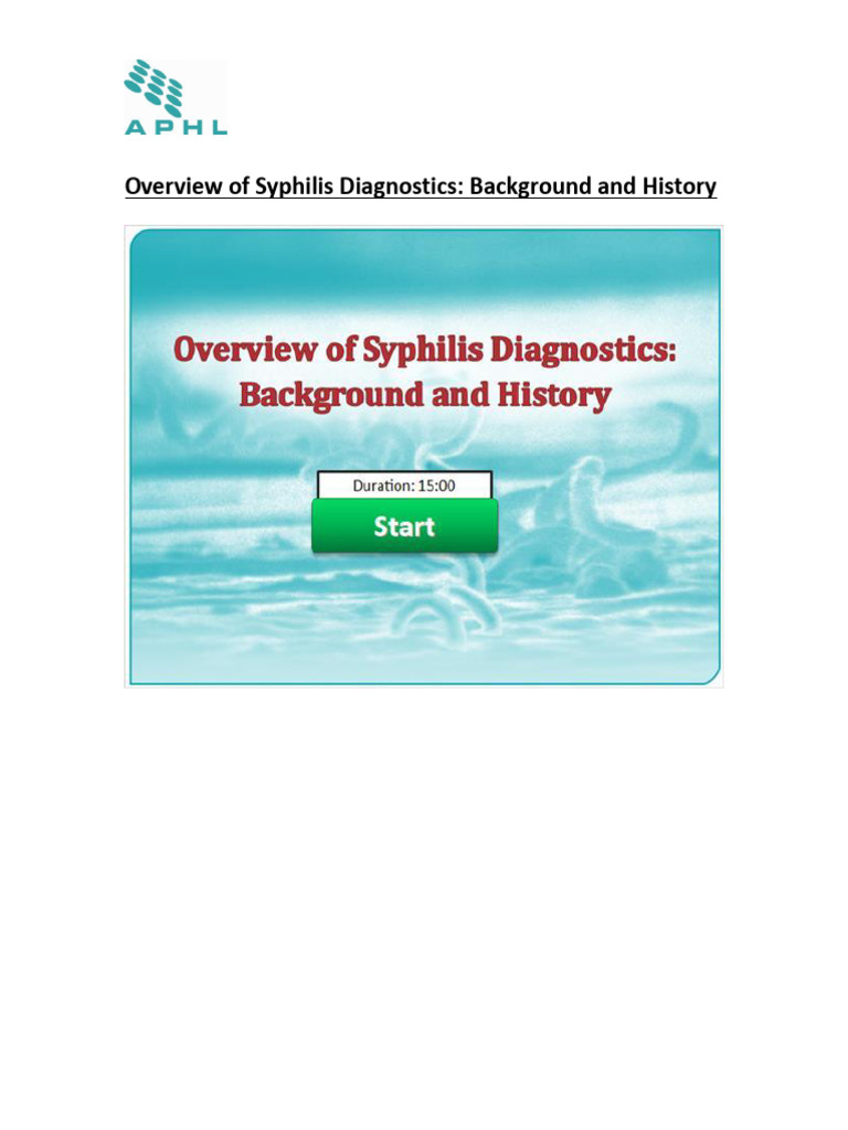 Overview of Syphilis Diagnostics Background and History-WithNotes | PDF ...