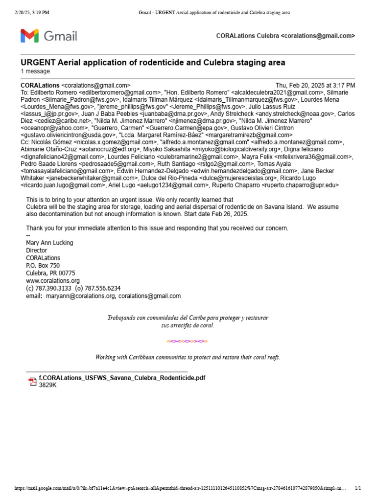 Gmail - URGENT Aerial Application of Rodenticide and Culebra Staging Area | PDF