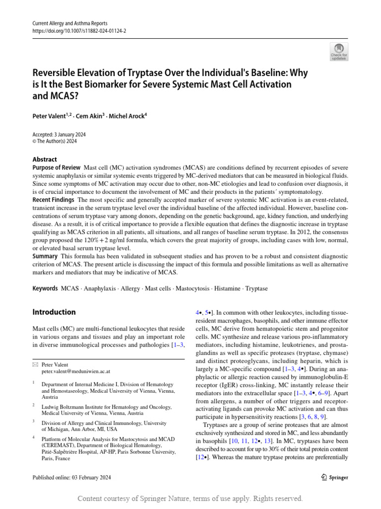 Reversible Elevation of Tryptase Over The Individu | PDF | Allergy ...