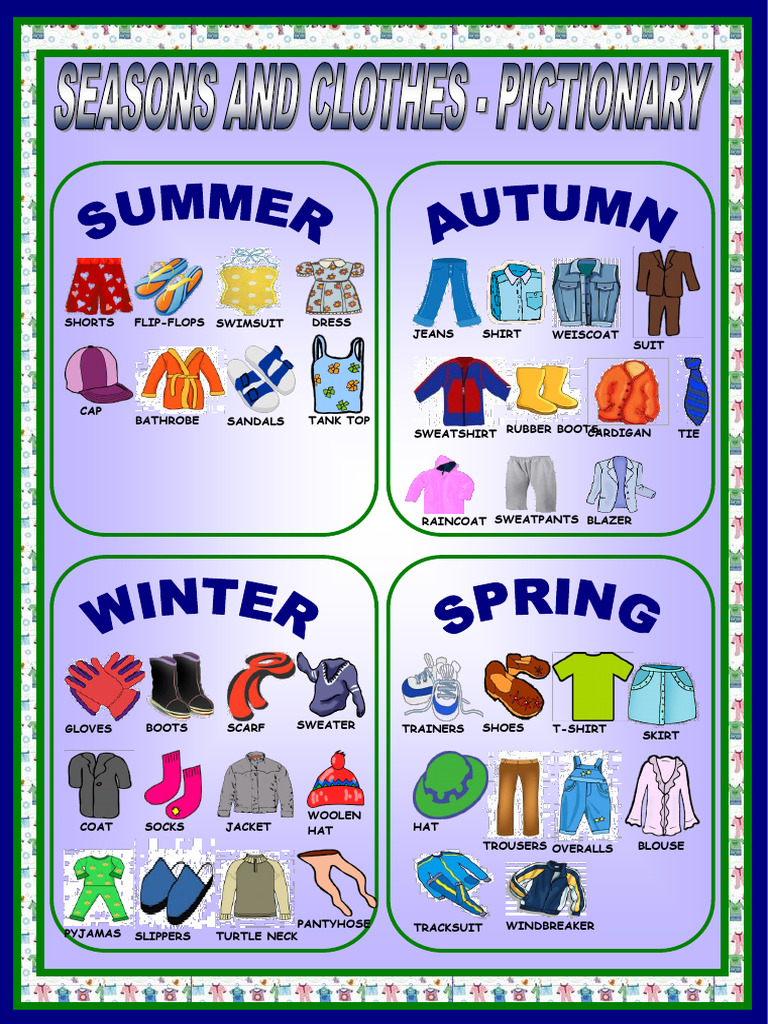 Clothes and Seasonspictionary Fun Activities Games - 3510 | PDF