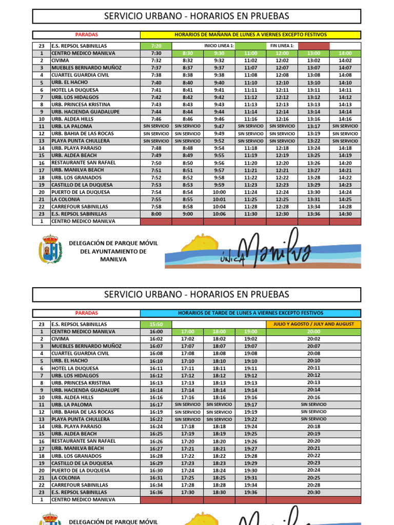 Horarios de Transporte Urbano Manilva | PDF