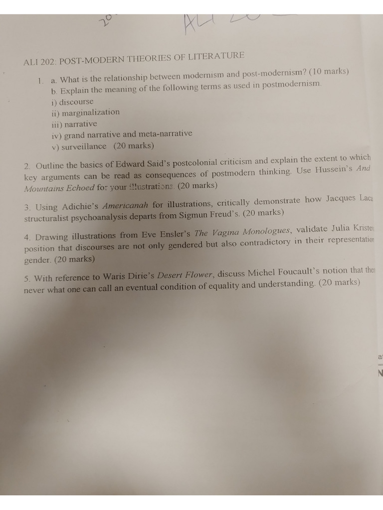 ALI 202 Post Modern Theories of Literature | PDF