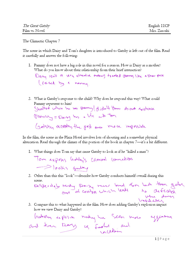 Film vs. Novel: The Great Gatsby Analysis | PDF