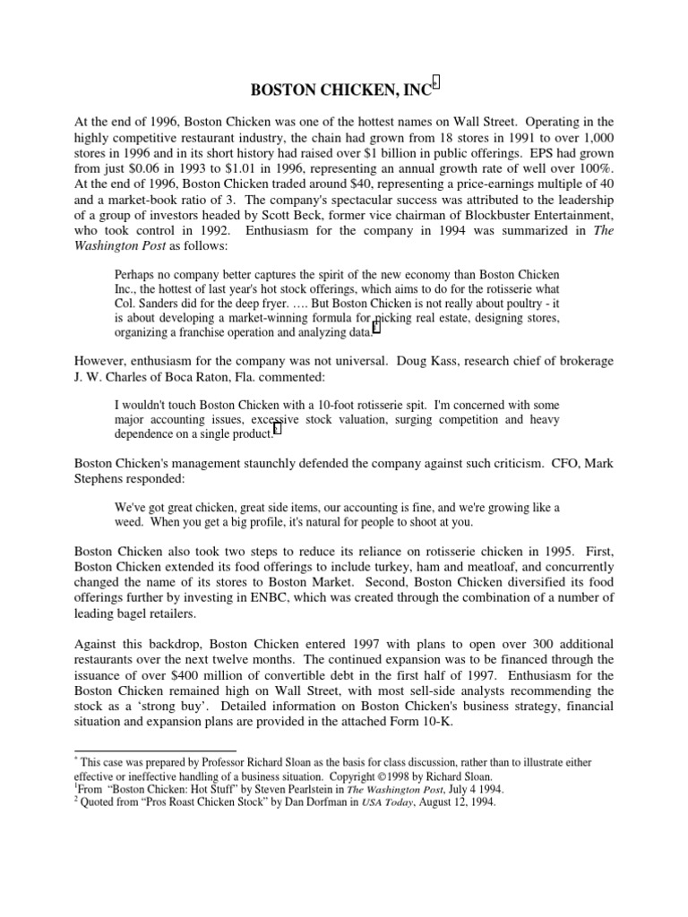 Boston Chicken Intro and 10-K | PDF | Mergers And Acquisitions ...