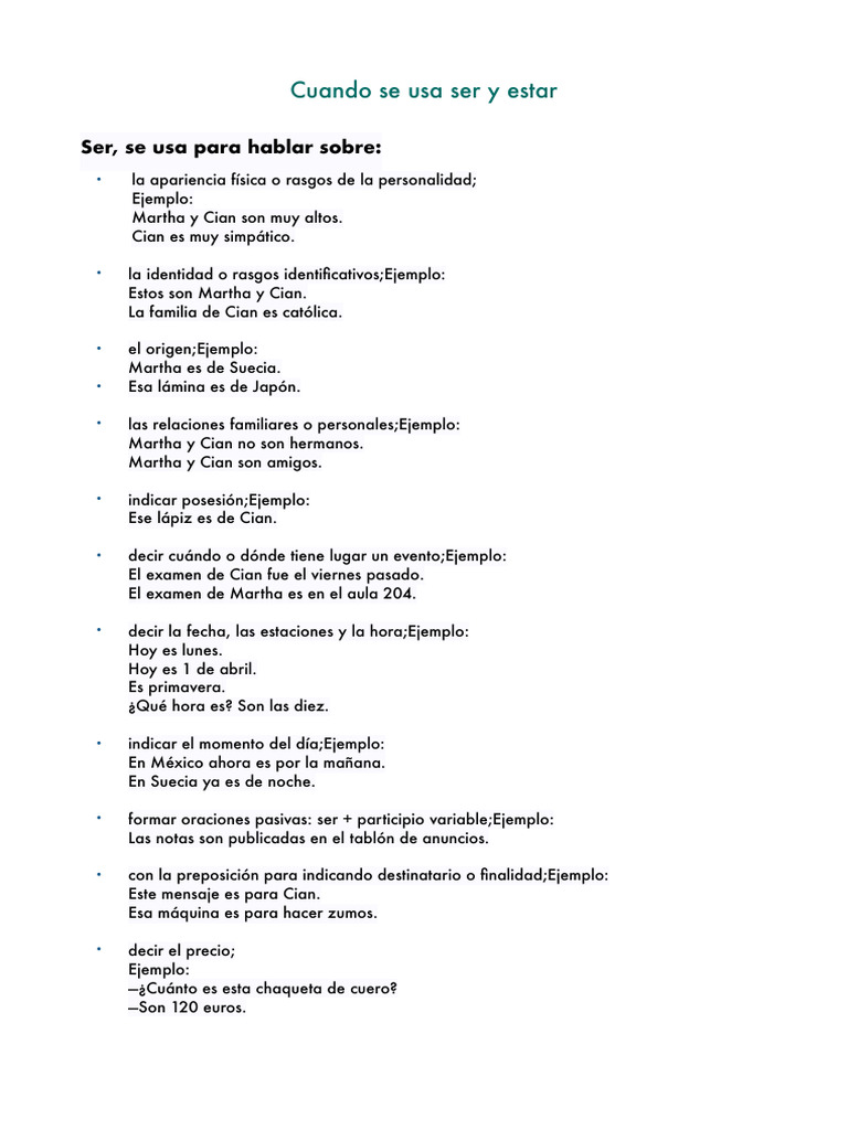 Uso de "Ser" y "Estar" | PDF | Gramática | Sintaxis