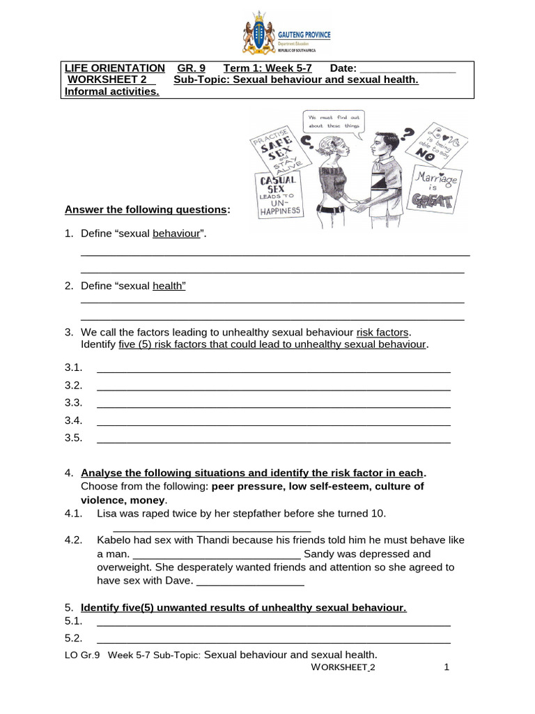Gr. 9, Term 1, Week 5-7, Worksheet 2, Sexual Behaviour and Sexual ...