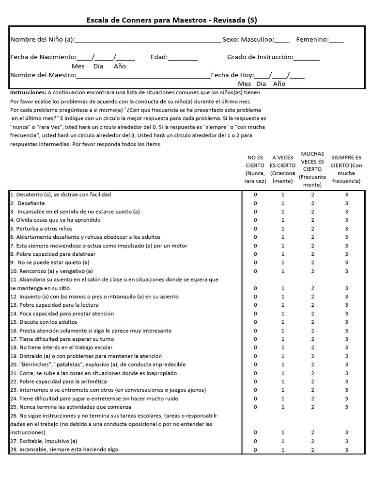 Escala Conners para Evaluación Infantil | PDF