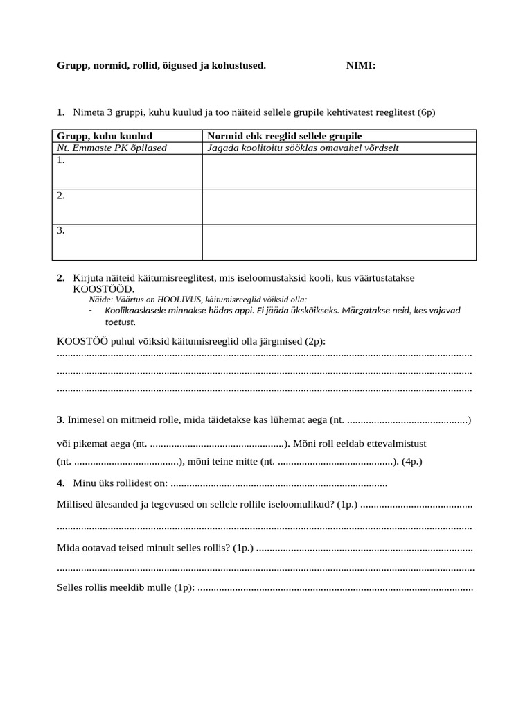 Grupp Normid Rollid - Test 2025 | PDF