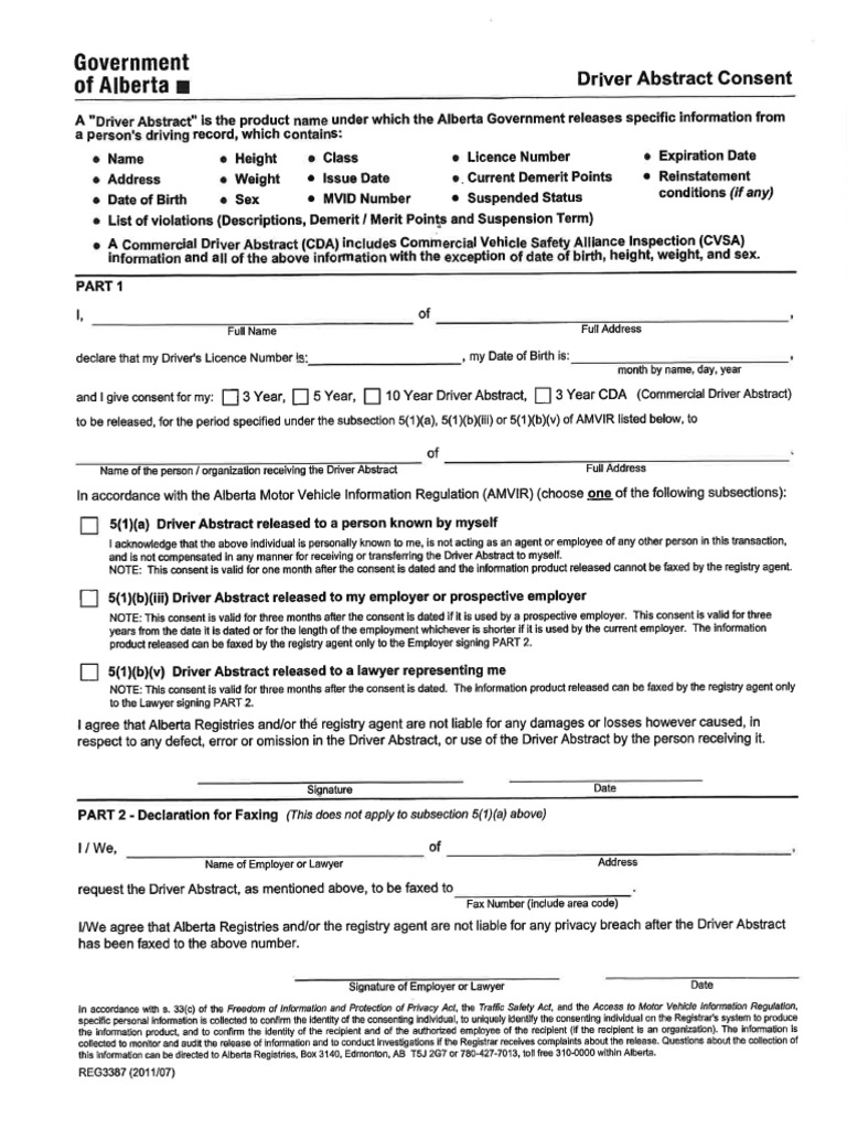 Driver Abstract Consent Form.xlsx | PDF
