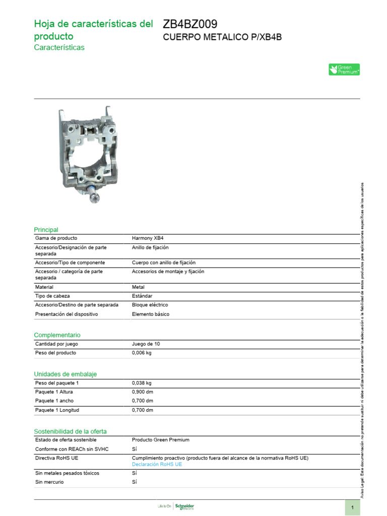 Harmony XB5R - ZB4BZ009 | PDF