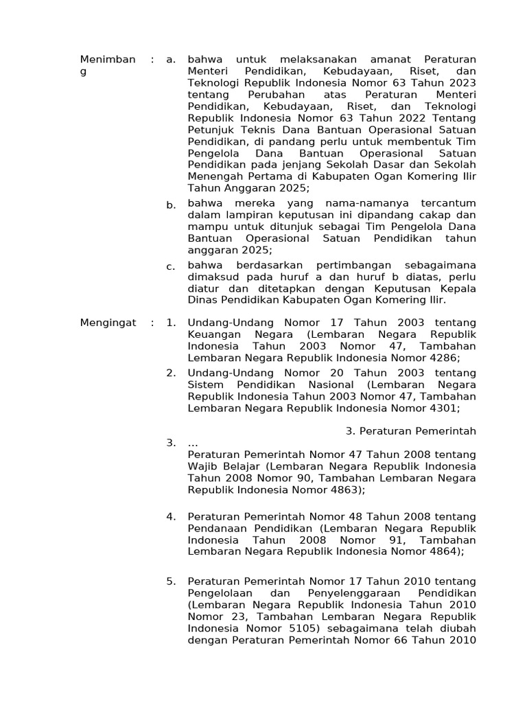 SK Pembentukan Tim Pengelola BOSP 2025 | PDF