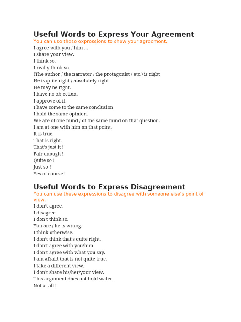Useful Words To Express Your Agreement | PDF