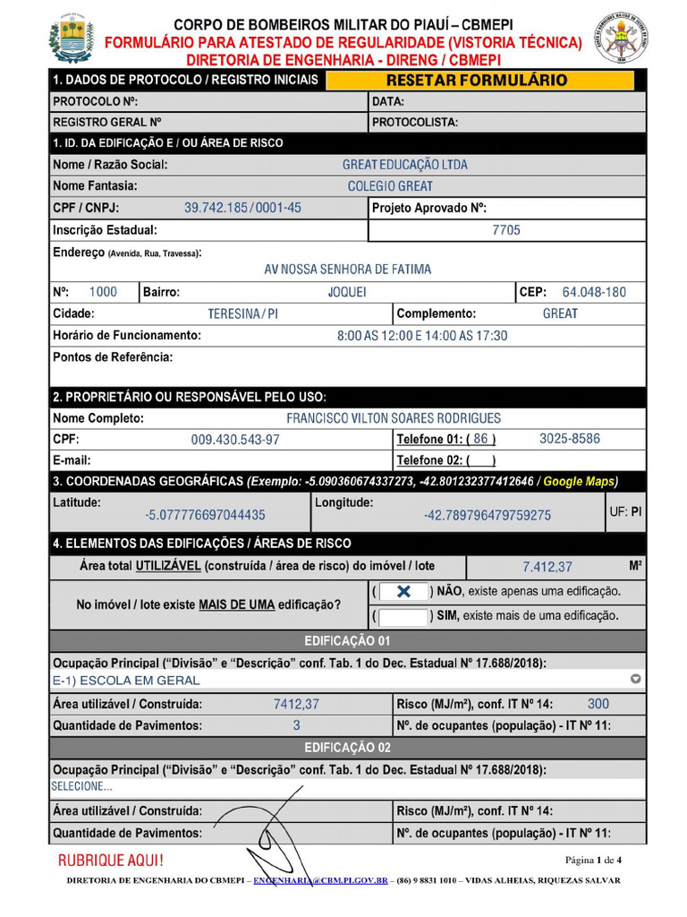 Formulario 01 - Great (1) Assinado | PDF