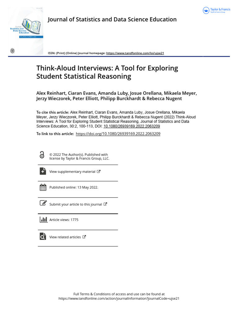 Think Aloud Interviews A Tool for Exploring Student Statistical Reasoning | PDF | Survey ...
