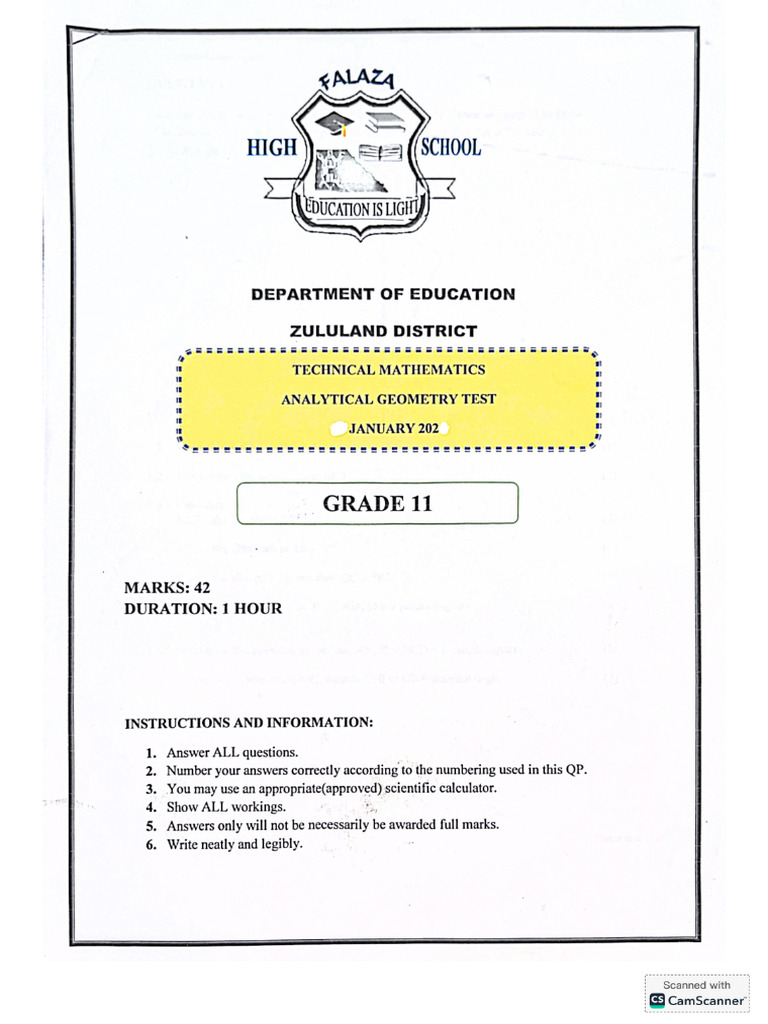 GR 11a - Tmath - Test 1 - 2025 | PDF