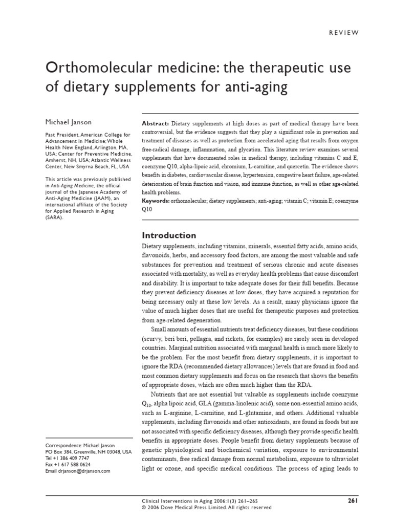 Orthomolecular Medicine The Therapeutic | PDF | Vitamin C | Vitamin E