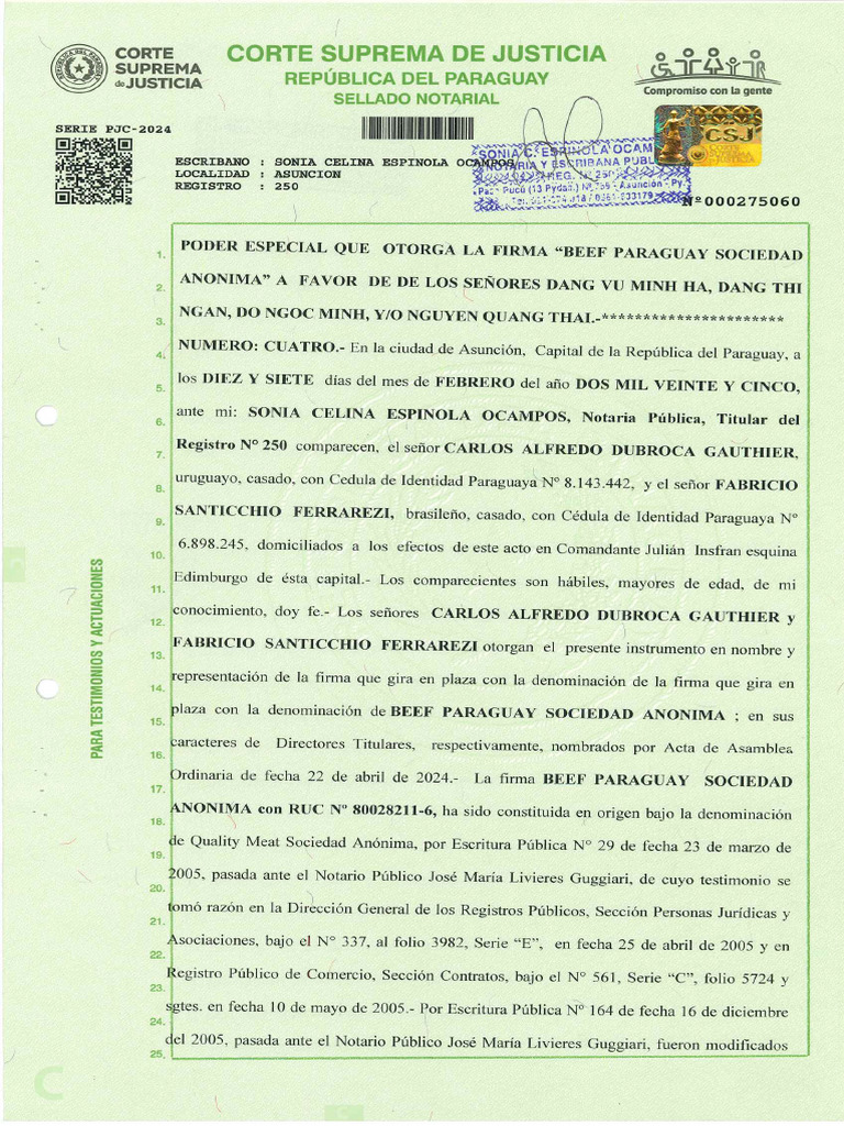 Poder Especial Beef Paraguay Sa A Dang Vu Minh Ha y Otros | PDF