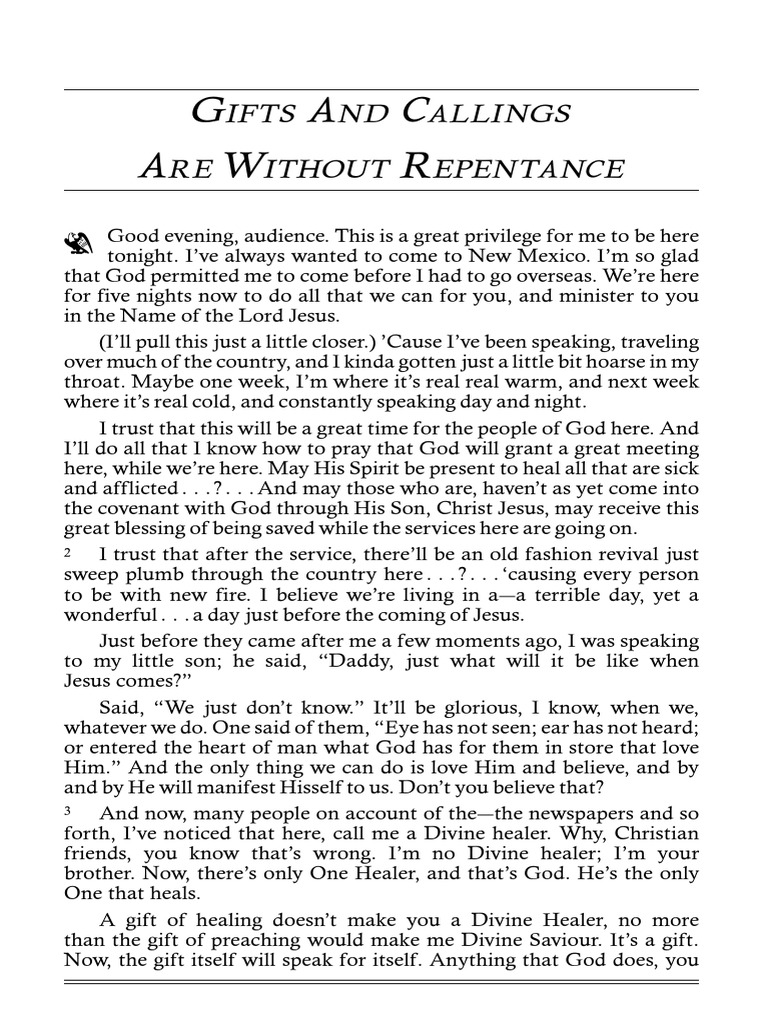 50-0300 Gifts and Callings Are Without Repentance VGR | PDF | Jesus | Elijah